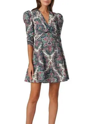 Shoshanna Harbor Tile Print Natalya Dress - Navy/cherry