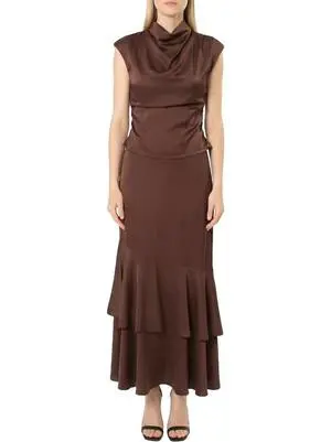 AREA STARS Solid Tulip Hem Skirt - Brown