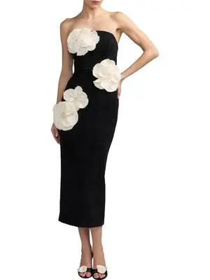 Mac Duggal Strapless Bouclé Midi Dress - Black Multi