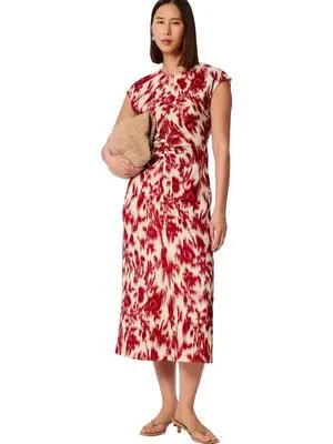 Whistles Blurred Floral Crepe Midi Dress - Red/multi