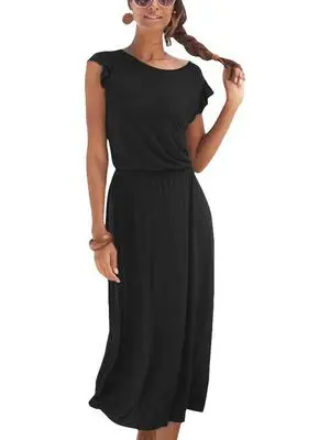 LASCANA Flutter Sleeve A-Line Dress Bk