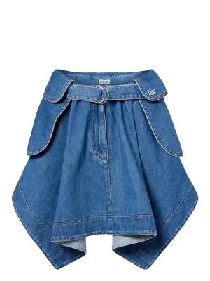 Loewe Double Belted Denim Miniskirt - Blue
