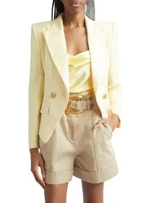 Balmain Double-Breasted Natte Jacket 1gd Pale Yellow