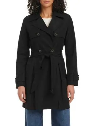 Kate Spade New York Belted Double-Breasted Pleated Trench Coat Black