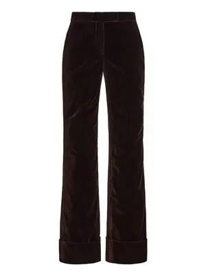 LAQUAN SMITH Pinstriped Cotton Velvet Cuffed Pants - Brown