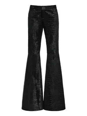LAQUAN SMITH Flared Low-rise Croc-embossed Pony Hair Leather Pants - Black