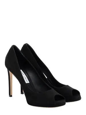 JIMMY CHOO Suede Peep-toe Pumps - Black