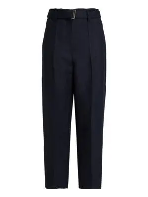 Brunello Cucinelli Belted Linen-twill Tapered Pants - Midnight Blue
