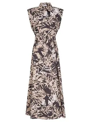 Brunello Cucinelli Belted Printed Cotton-poplin Midi Shirt Dress - Brown