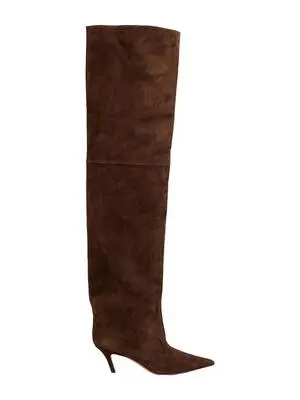 Amina Muaddi Fiona Thigh High Suede Boots - Chocolate