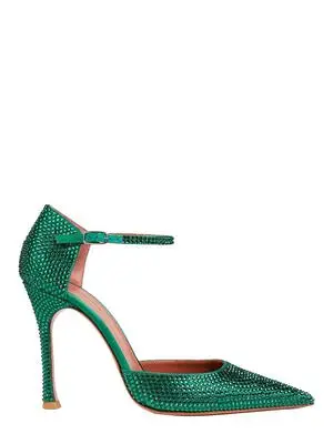 Amina Muaddi Vittoria 105 Crystal-embellished Satin Pumps - Emerald