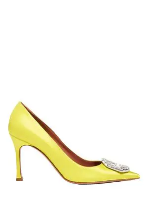 Amina Muaddi Camelia Crystal-embellished Satin Pumps - Yellow
