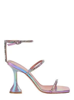 Amina Muaddi Gilda Crystal-Embellished Iridescent Leather Sandals Violet