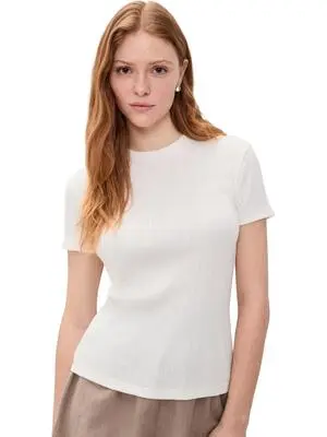 Vince Ribbed Crewneck Top - Bone