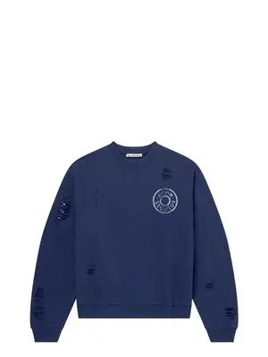 Acne Studios Acne Studios Oversized Distressed Logo Print Cotton Blend Jersey Sweatshirt Blue