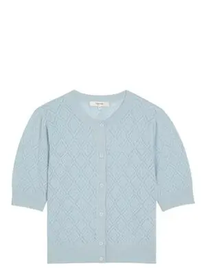 FRAME Pointelle Cashmere Puff Sleeve Cardigan - Light Blue
