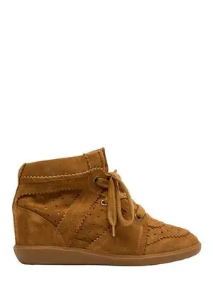 Isabel Marant Étoile Bobby 50 Perforated Suede Wedge Sneakers Camel