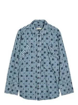 Free People Checked Cotton Shirt Navy