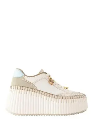 Chloé Nama Patchwork Leather Platform Sneakers - White