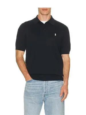 Polo Ralph Lauren Polo Ralph Lauren Short Sleeve Cotton Placket Pullover Sweater In Blue. Hunter Navy