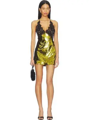 Retrofete Edda Sequin Halterneck Dress - Ochre & Black