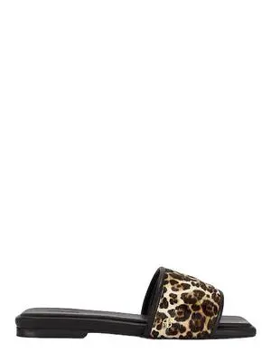 ANINE BING Print Calf Fur Slide Sandals - Leopard