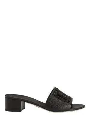 Dolce & Gabbana Dauphine Calfskin And Suede Mule With Rhinestones - Black