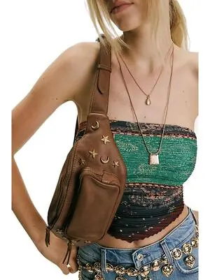 Free People Sonar Studded Leather Sling Bag - Cognac