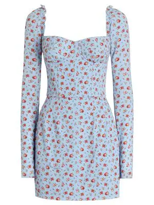 Dolce & Gabbana Rose-Print Short Charmeuse Dress Multicolor