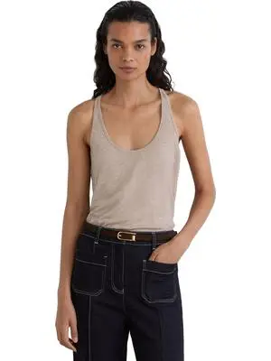 REISS Lidie Linen Racer-back Vest - Stone
