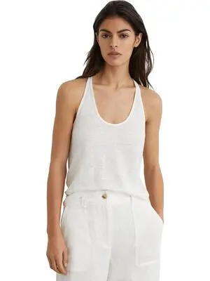 REISS Lidie Linen Racer-back Vest - White