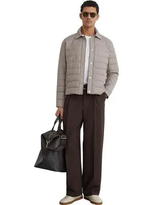 REISS Harrison Quilted Hybrid Press-stud Jacket - Mink Brown