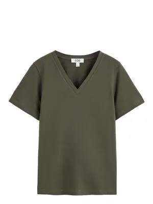 Cos COS Cotton V-Neck T-shirt Green