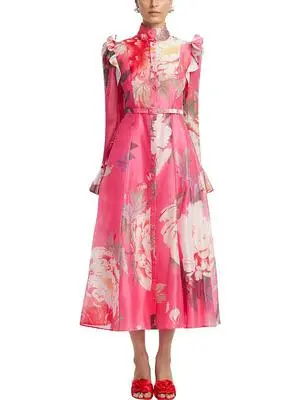 LEO LIN Katrina Butterfly Sleeve Midi Dress - Fuschia