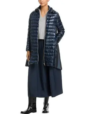 Herno Mixed Media Down Puffer Coat - Navy