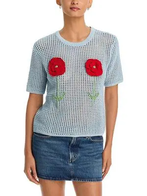 Aqua Knit Crochet Trim Top - Blue