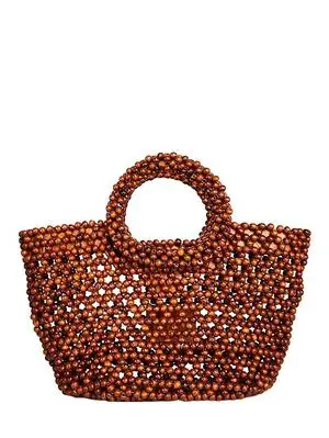 Aqua Woven Beaded Top Handle Bag - Brown