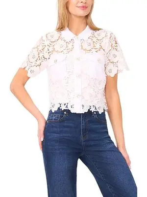 CECE DUPRAZ Patch Pocket Short Sleeve Button-down Blouse - Ultra White