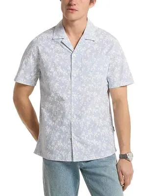 Michael Kors Short Sleeve Floral Stripe Camp Collar Shirt - Chambray