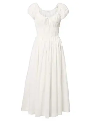 DÔEN Quinn Smocked Cotton Poplin Midi Dress - White
