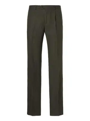 Rubinacci Pleated Linen Slim Pants - Green