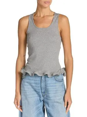 Stella McCartney Ribbed Frilled Hem Tank Top - Grey