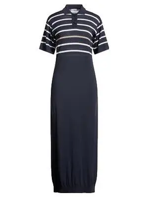 Brunello Cucinelli Maxi Dress In Virgin Wool And Cashmere - Navy