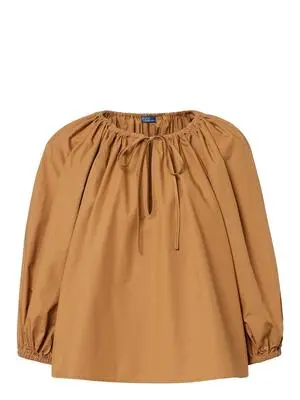Polo Ralph Lauren Gathered Cotton Poplin Blouse - Brown