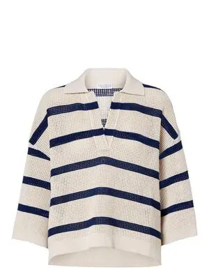 Brunello Cucinelli Striped Cotton Polo Sweater - Beige