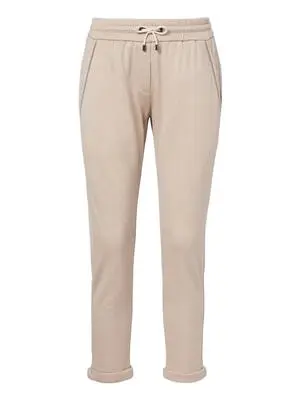 Brunello Cucinelli Monili Cotton And Silk-blend Sweatpants - Beige