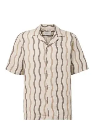 Frescobol Carioca Roberto Printed Linen Bowling Shirt Beige