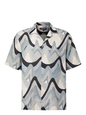 Frescobol Carioca Roberto Printed Linen Bowling Shirt Blue