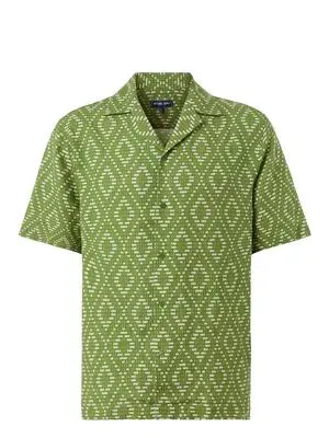 Frescobol Carioca Roberto Printed Linen Bowling Shirt Green