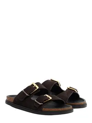 THE ROW Buckle Suede Slides - Brown